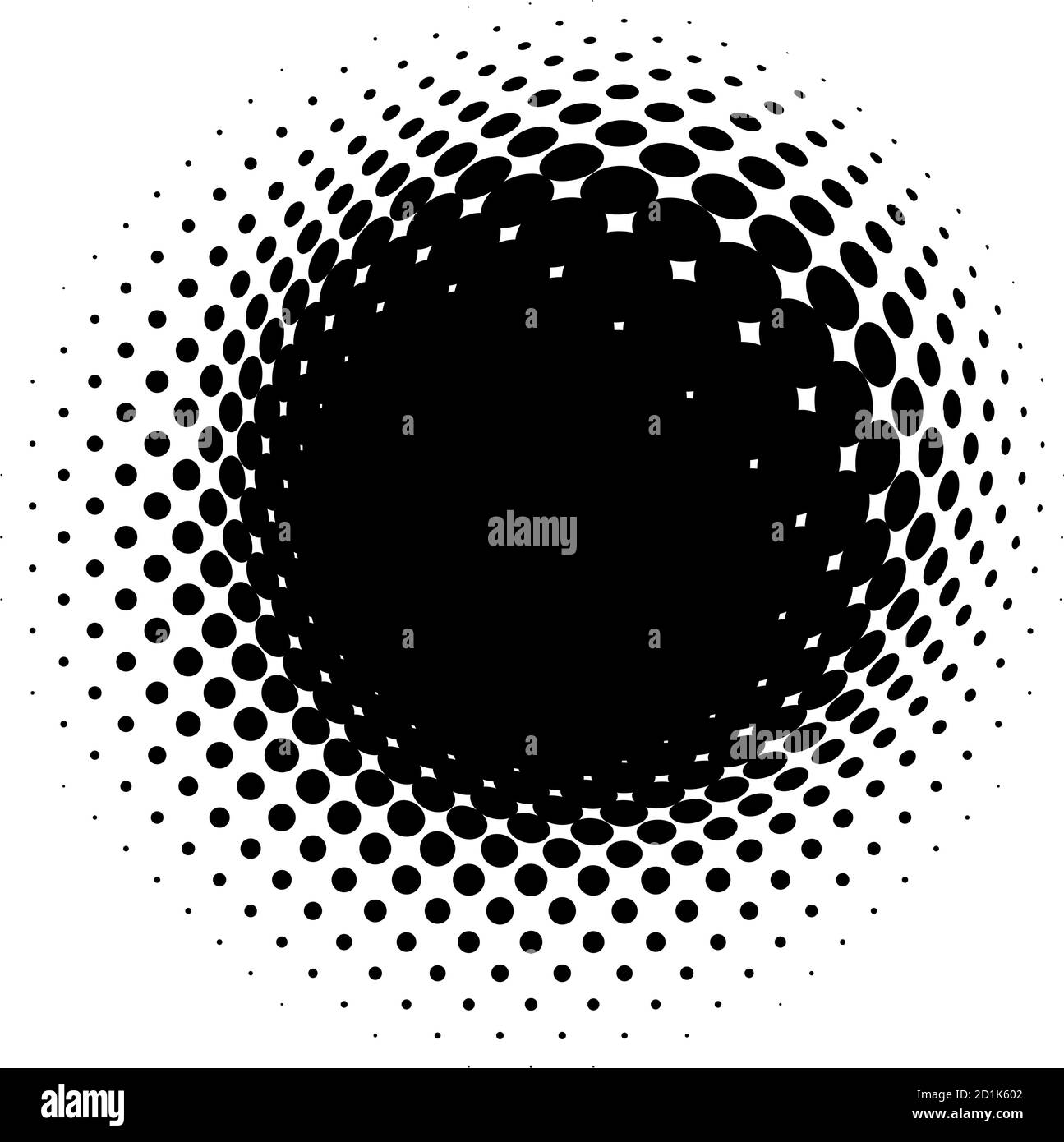 Spherical distortion halftone dots element. Orb, ball deform on bulge ...