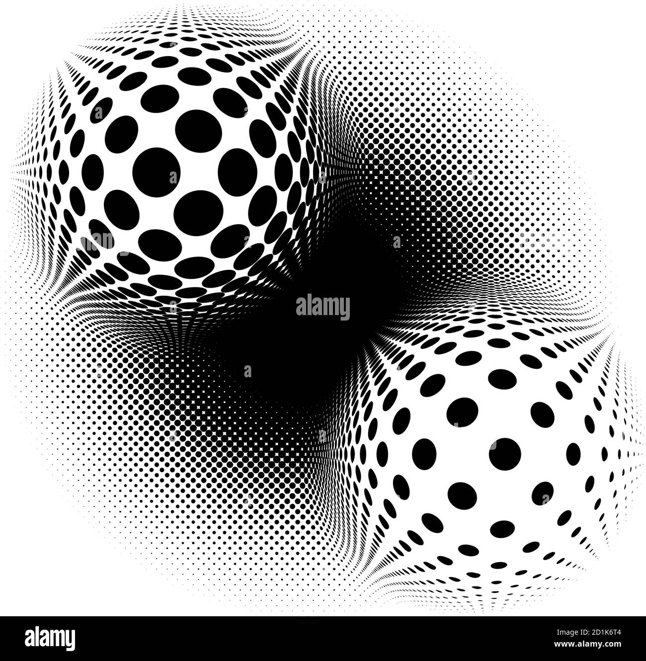 Spherical distortion halftone dots element. Orb, ball deform on bulge ...