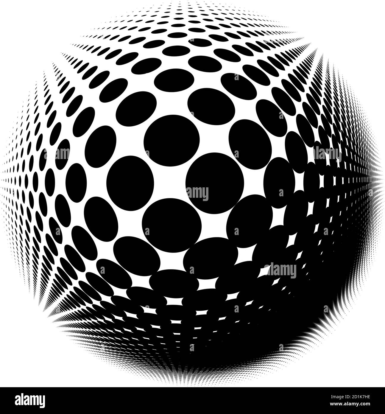 Spherical distortion halftone dots element. Orb, ball deform on bulge ...