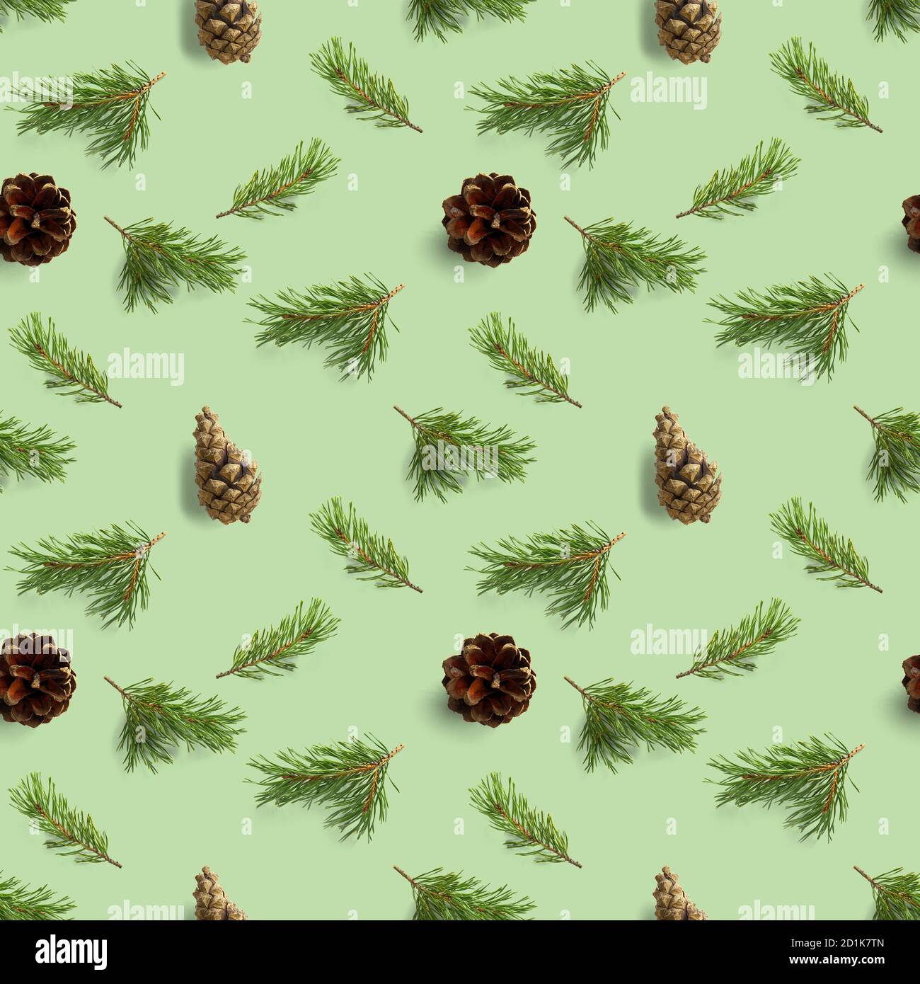 seamless christmas pattern from Pine cones and pine twig on green ...