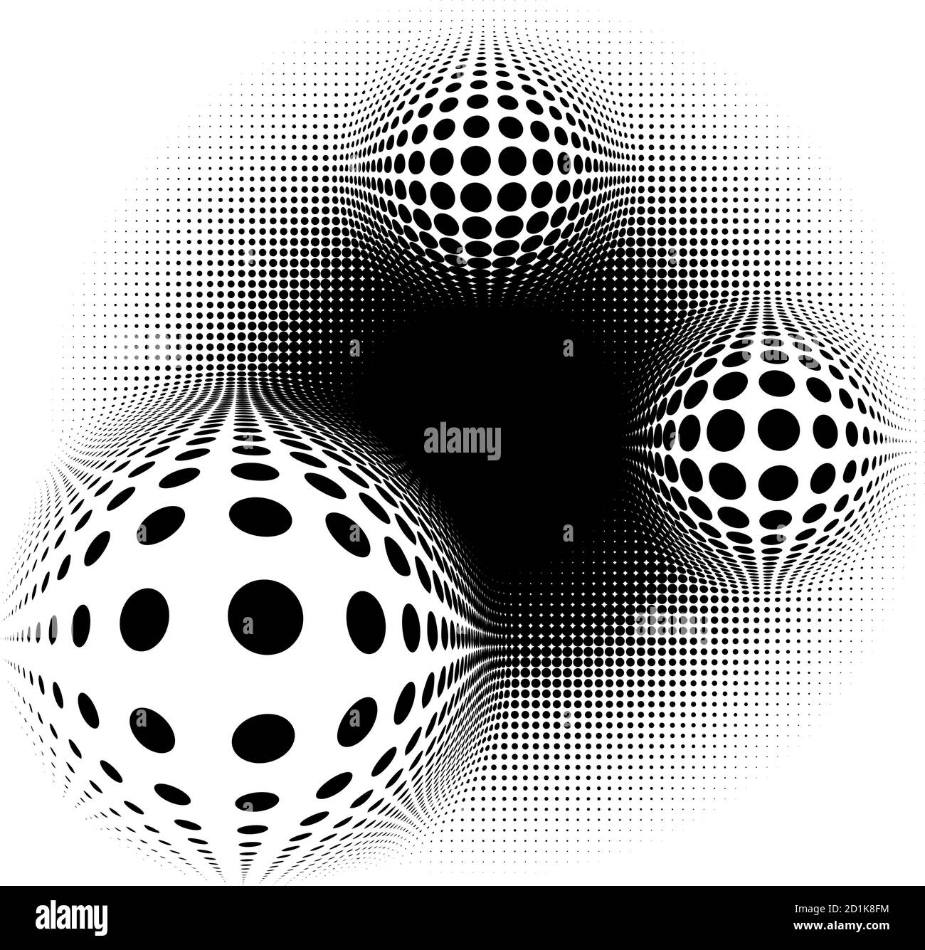 Spherical distortion halftone dots element. Orb, ball deform on bulge ...