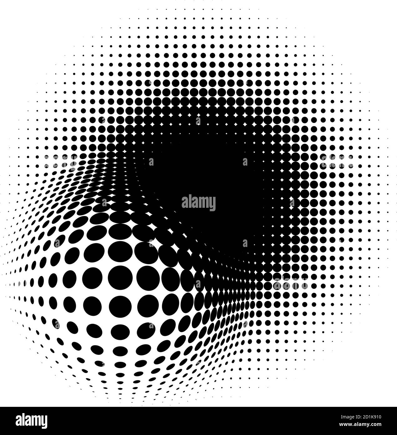 Spherical distortion halftone dots element. Orb, ball deform on bulge ...