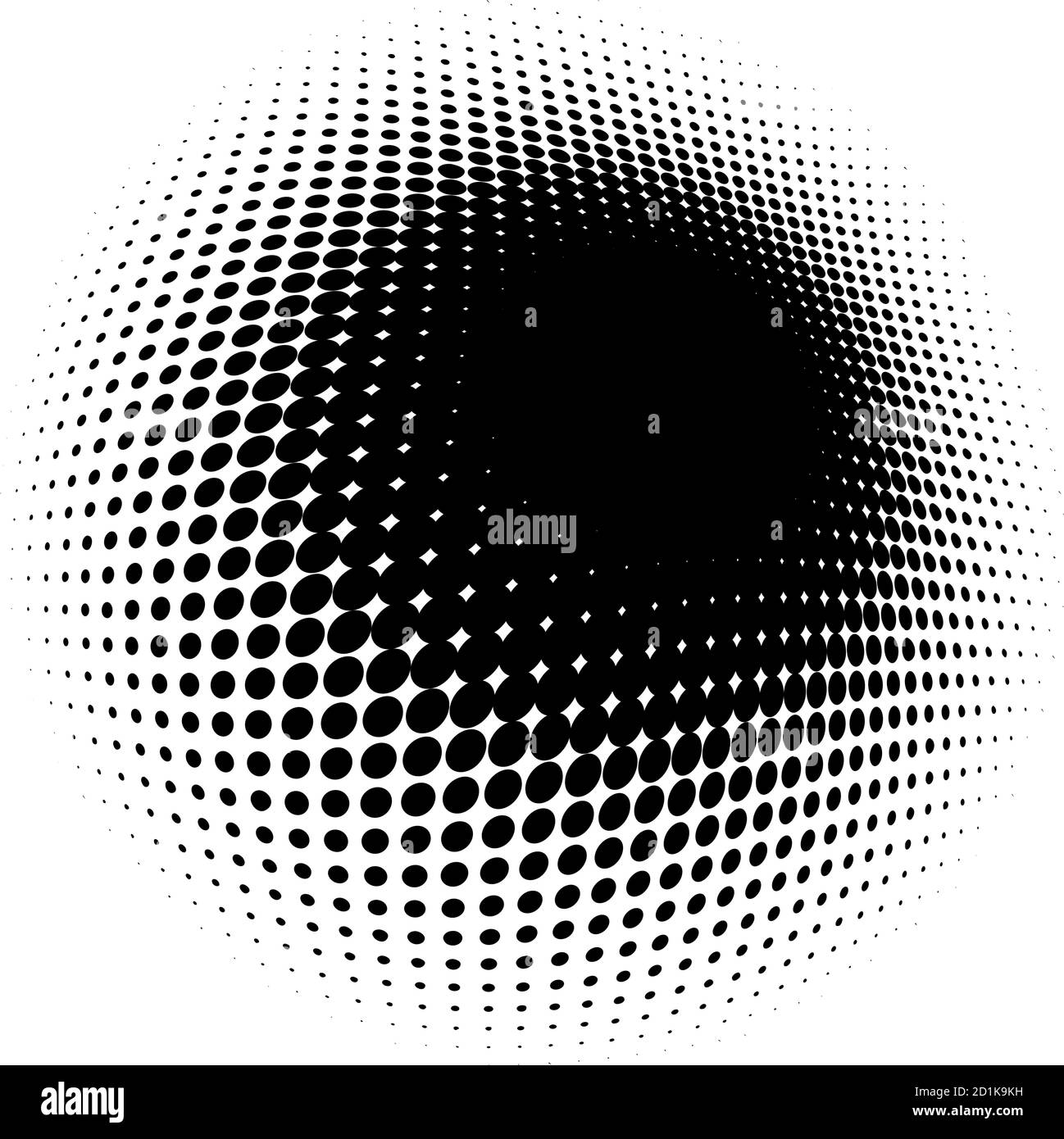 Spherical distortion halftone dots element. Orb, ball deform on bulge ...
