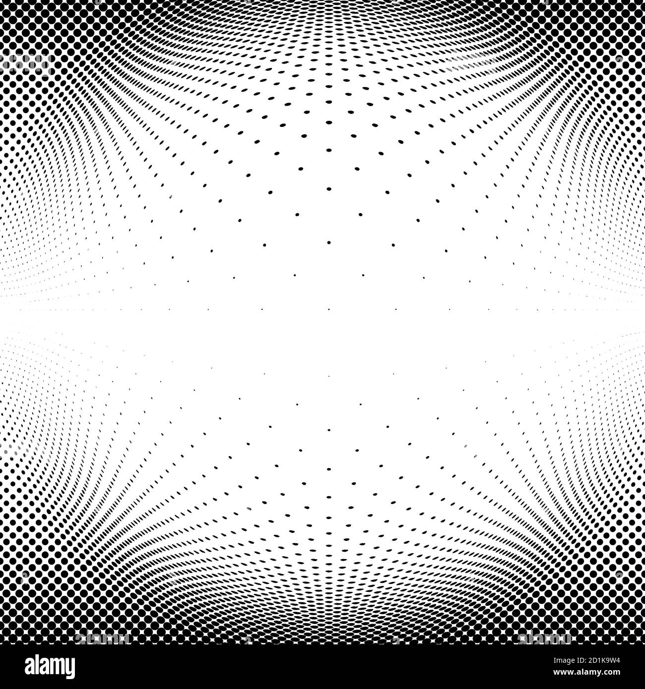 Spherical distortion halftone dots element. Orb, ball deform on bulge ...
