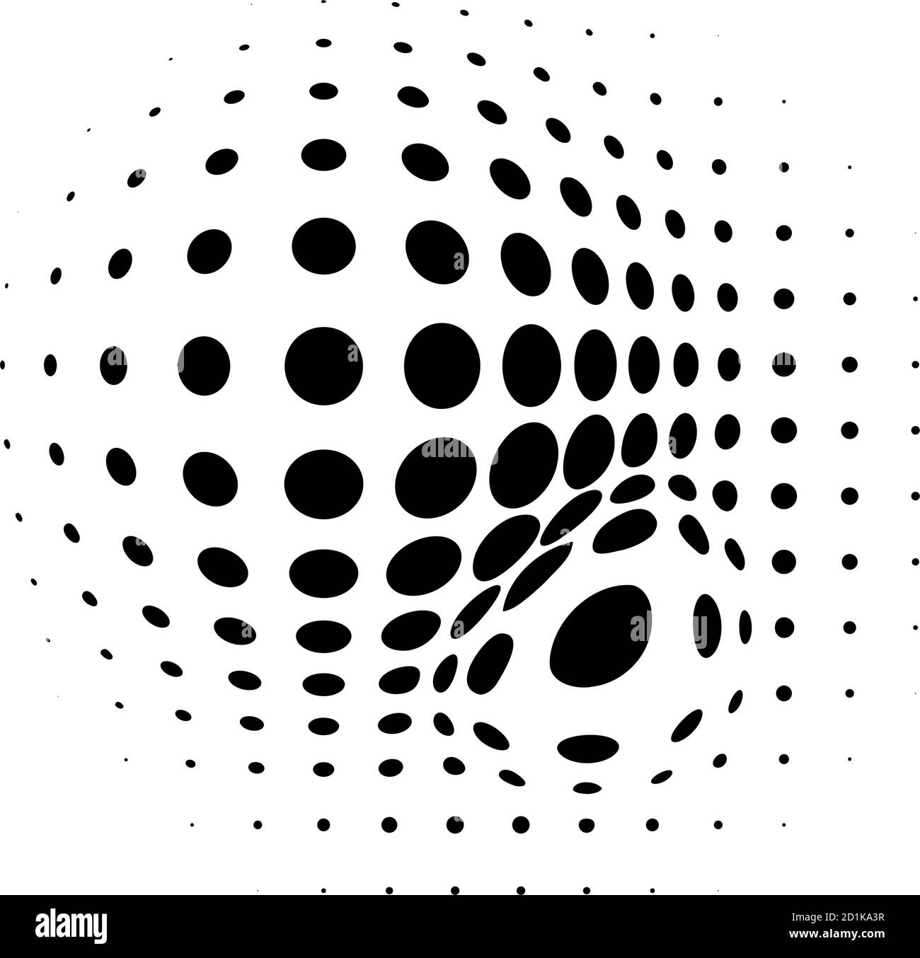 Spherical distortion halftone dots element. Orb, ball deform on bulge ...