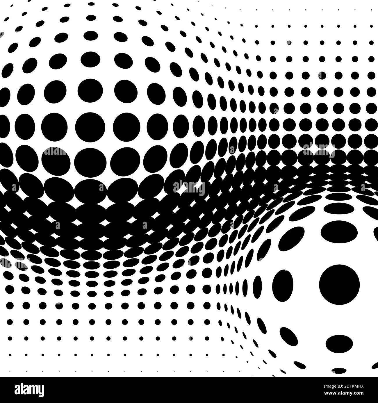 Spherical distortion halftone dots element. Orb, ball deform on bulge ...