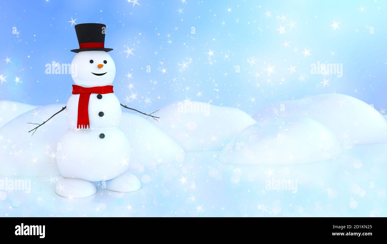 Illustration of a smiling snowman on a background of snow-white ...