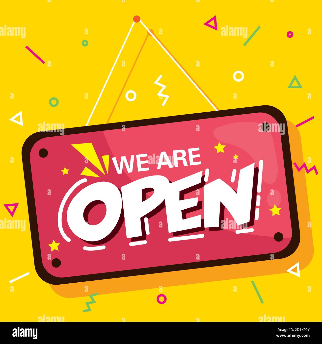 we are open, label hanging on yellow background Stock Vector Image ...