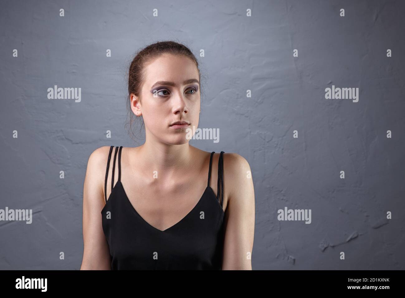 Woman girl looking right side hi-res stock photography and images - Alamy