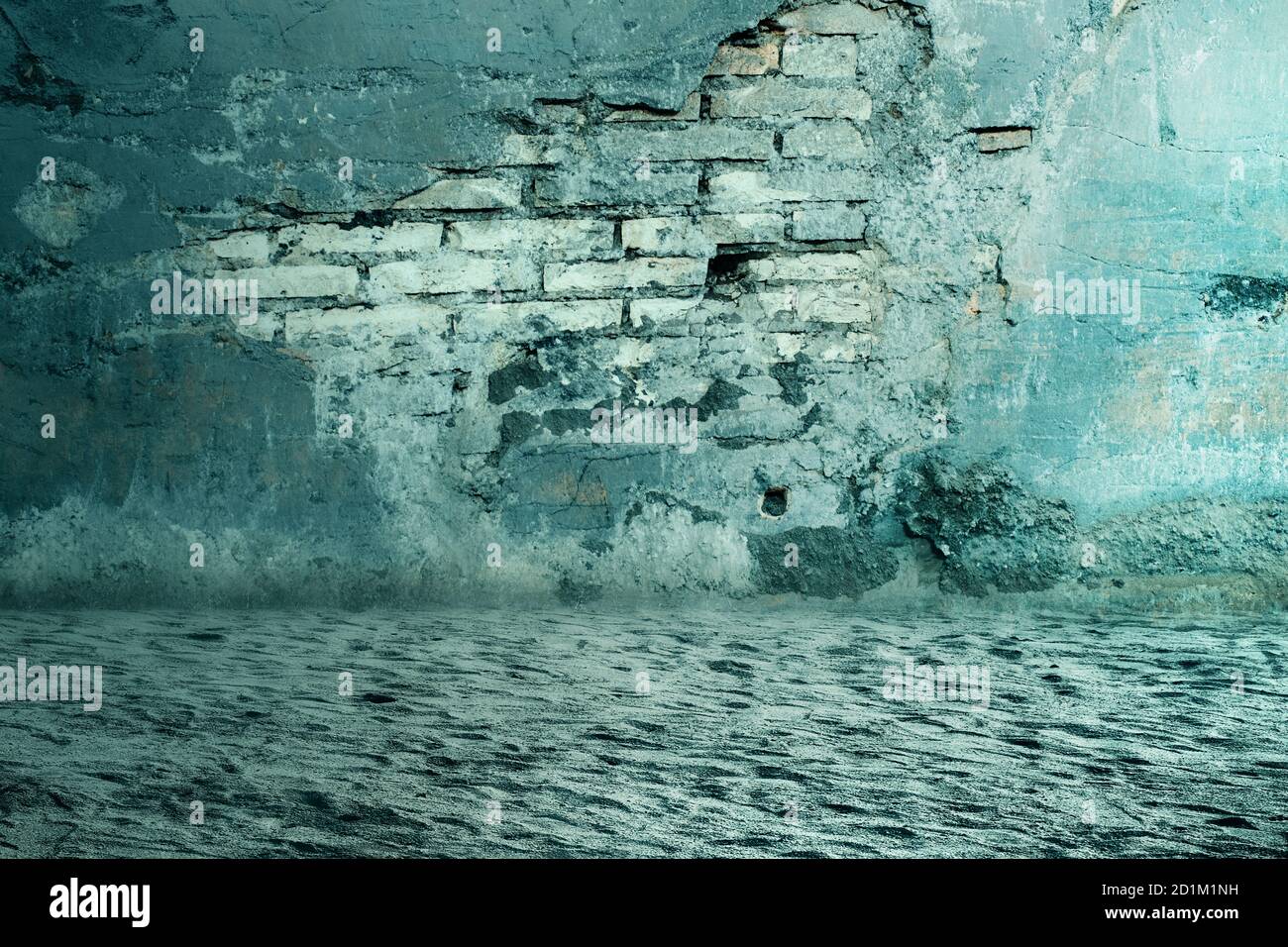 Ground with ruined brick wall background Stock Photo - Alamy