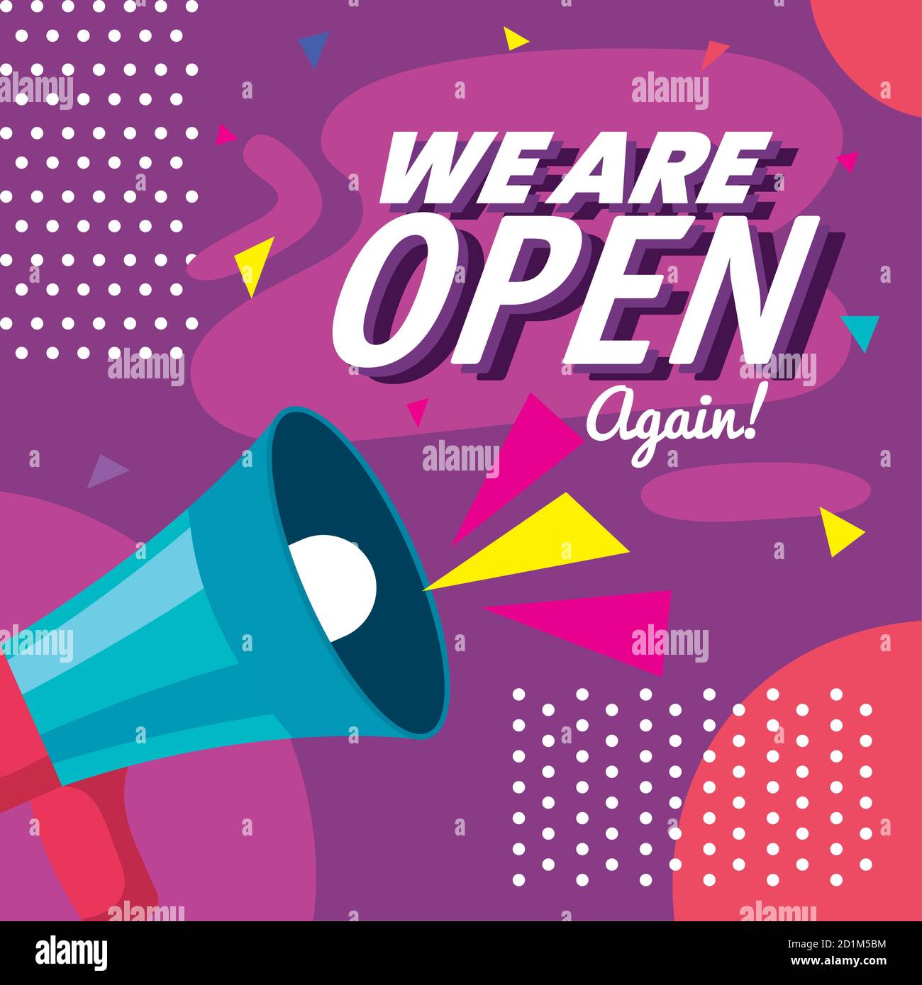 banner, lettering we are open again with megaphone Stock Vector Image ...