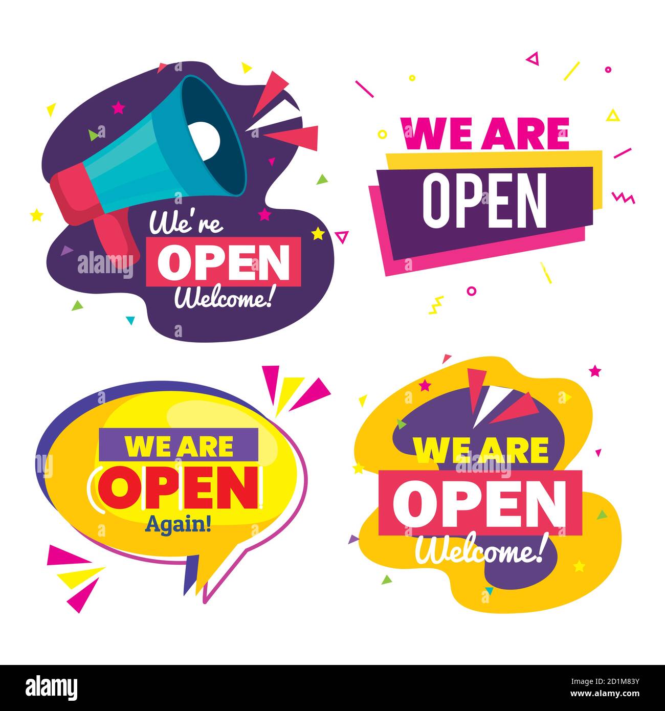 set banners of lettering we are open with decoration Stock Vector Image ...