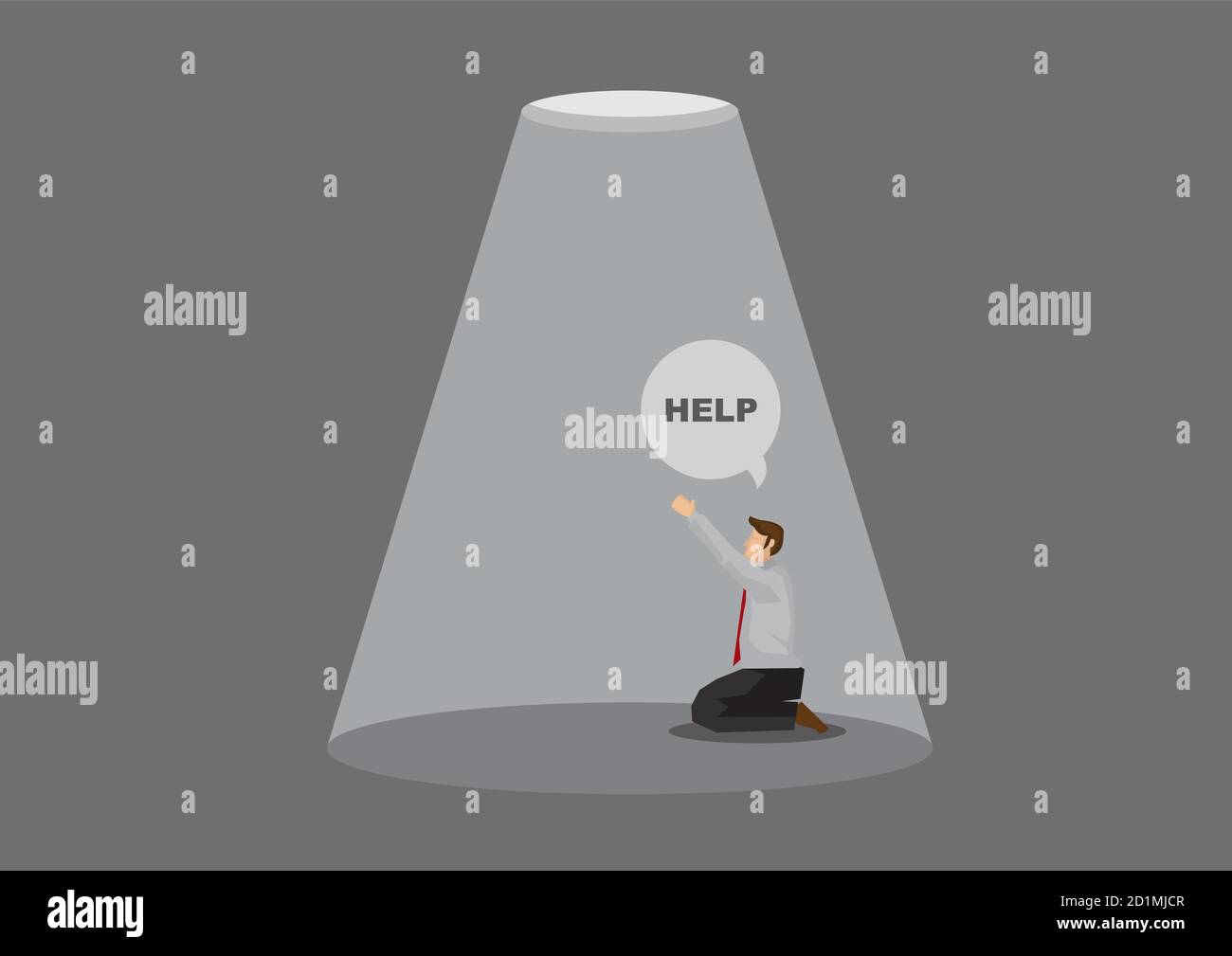 Cartoon man trapped below manhole kneeling on knees and praying for ...