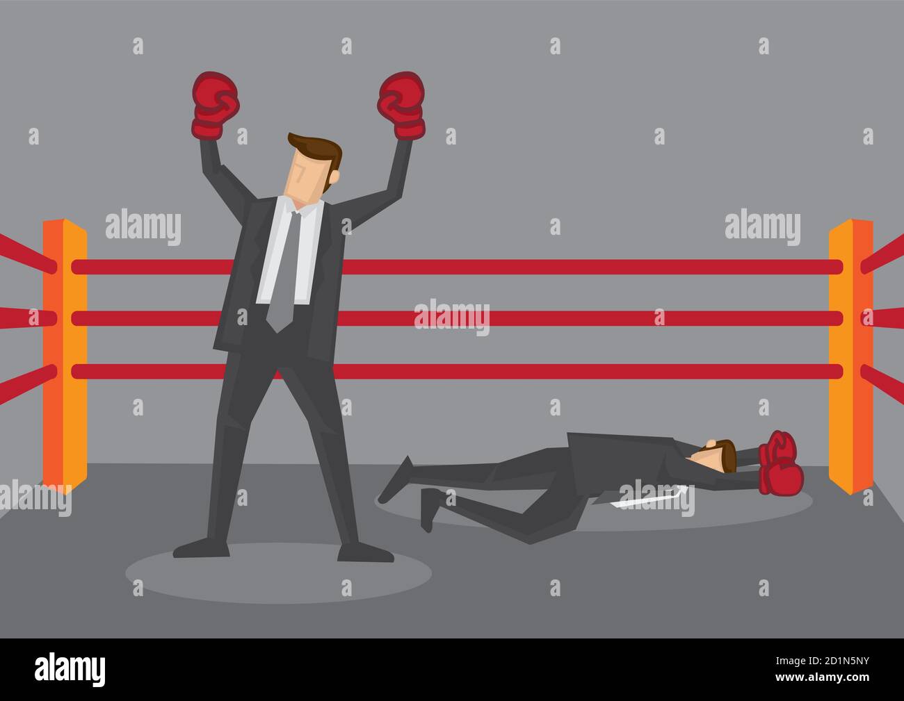 Business executive wearing boxing gloves standing in boxing ring as ...