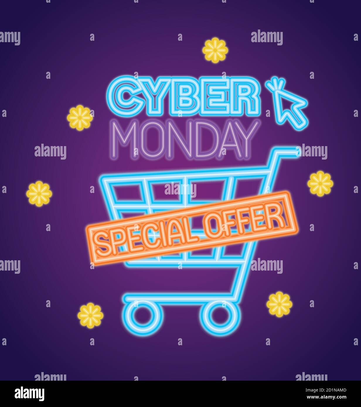 cyber monday neon with cart and cursor vector design Stock Vector Image ...