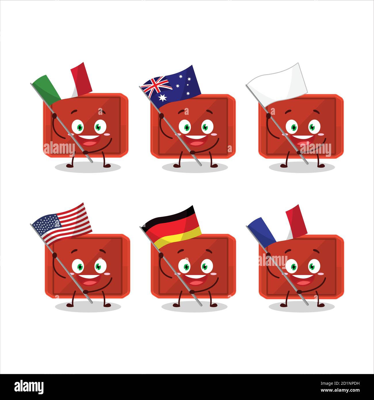 Red Plastic Tray Cartoon Character Bring The Flags Of Various Countries