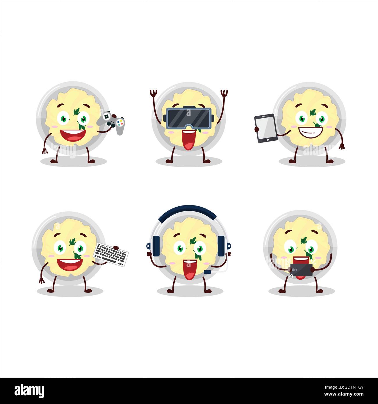 Mashed potatoes cartoon character are playing games with various cute ...