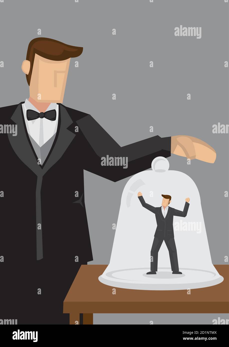 Helpless businessman trapped inside transparent glass jar by employer ...