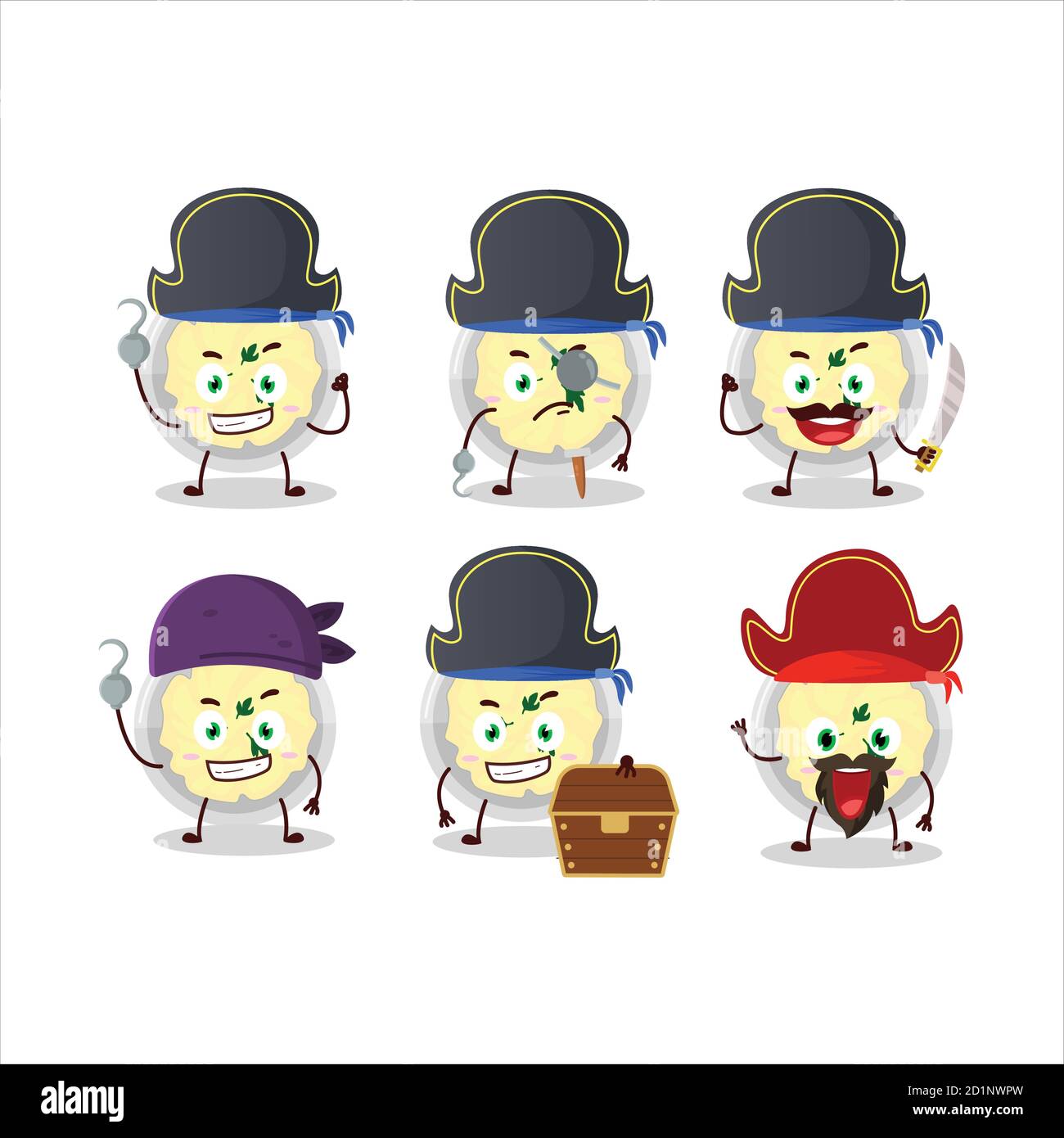 Cartoon character of mashed potatoes with various pirates emoticons ...