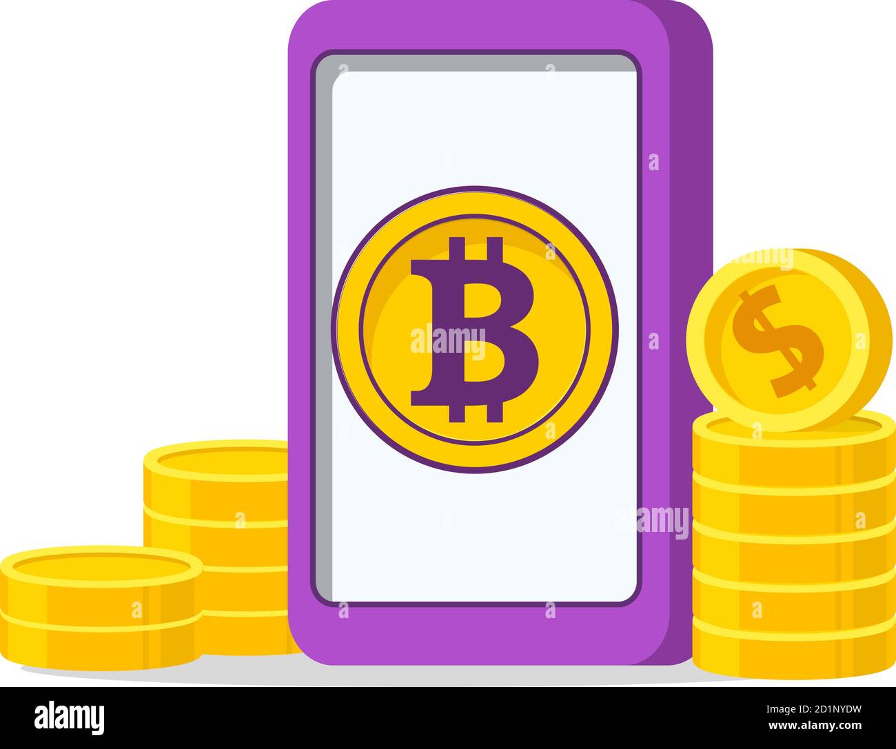 Bitcoin smartphone.Cash trading coins dollar sign.Financial business ...