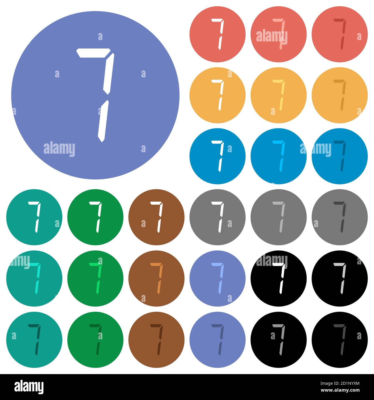 digital number seven of seven segment type multi colored flat icons on ...