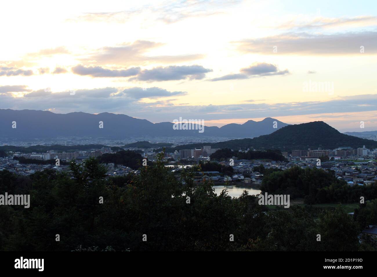 Asuka town in Nara as seen from Amakashi no Oka Observatory hill during ...