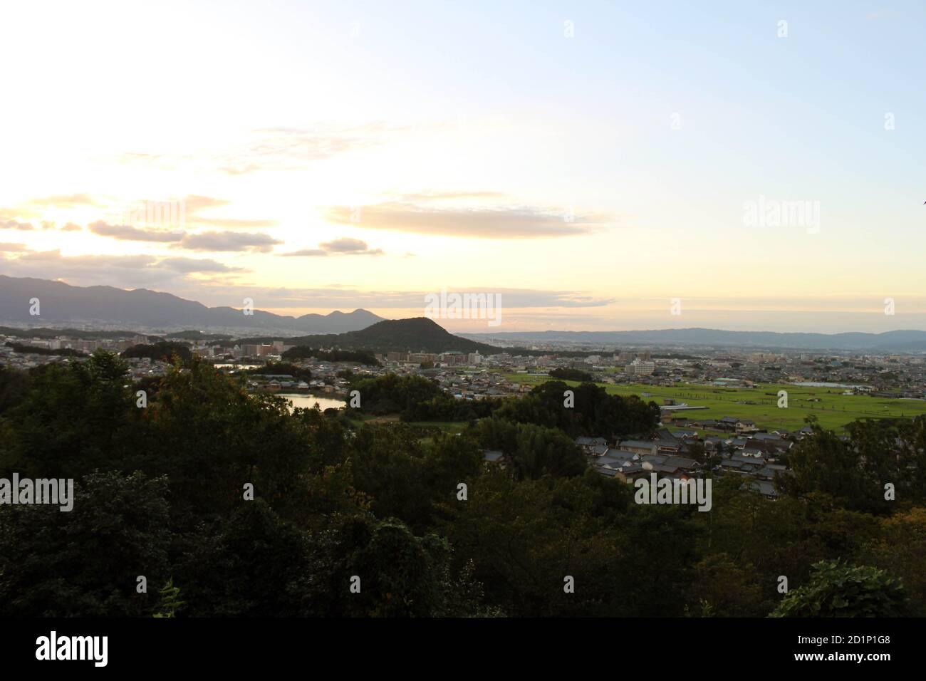 Asuka town in Nara as seen from Amakashi no Oka Observatory hill during ...