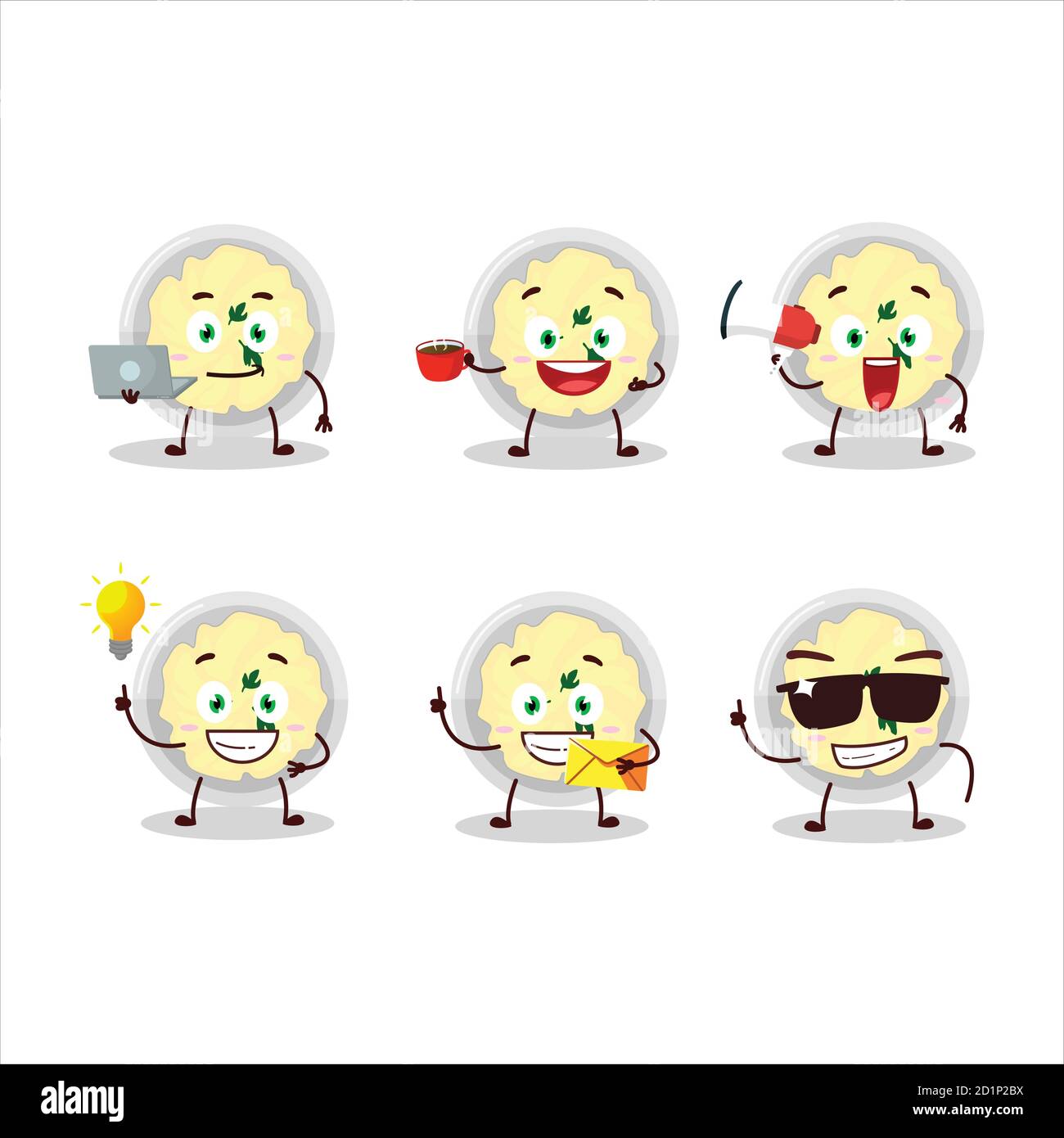 Mashed potatoes cartoon character with various types of business ...