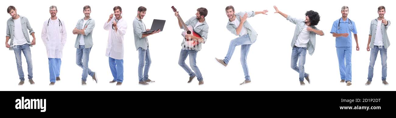 collage doctor and young man isolated on white Stock Photo - Alamy