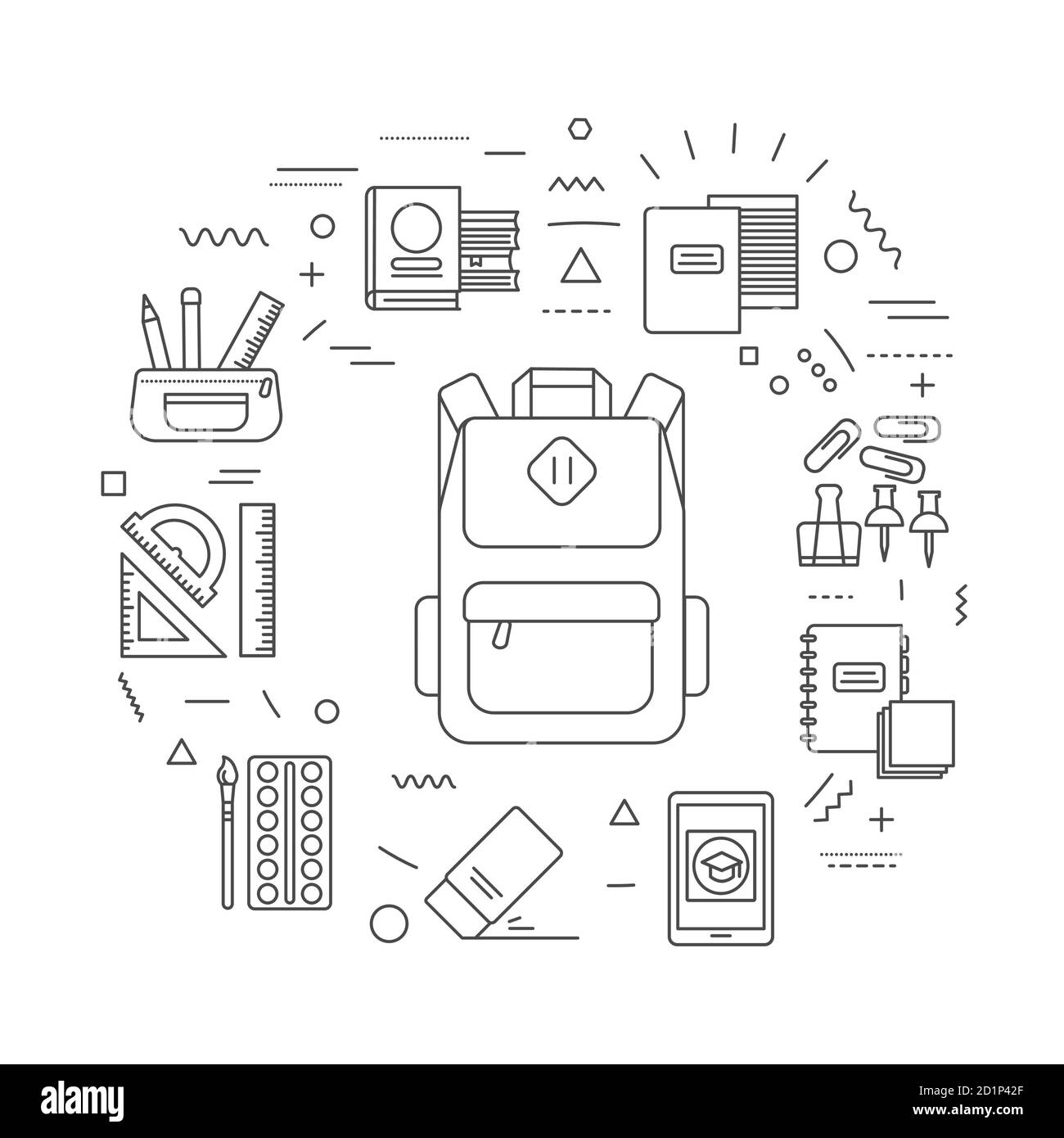 School supplies web banner. School, office supplies. Infographics with ...