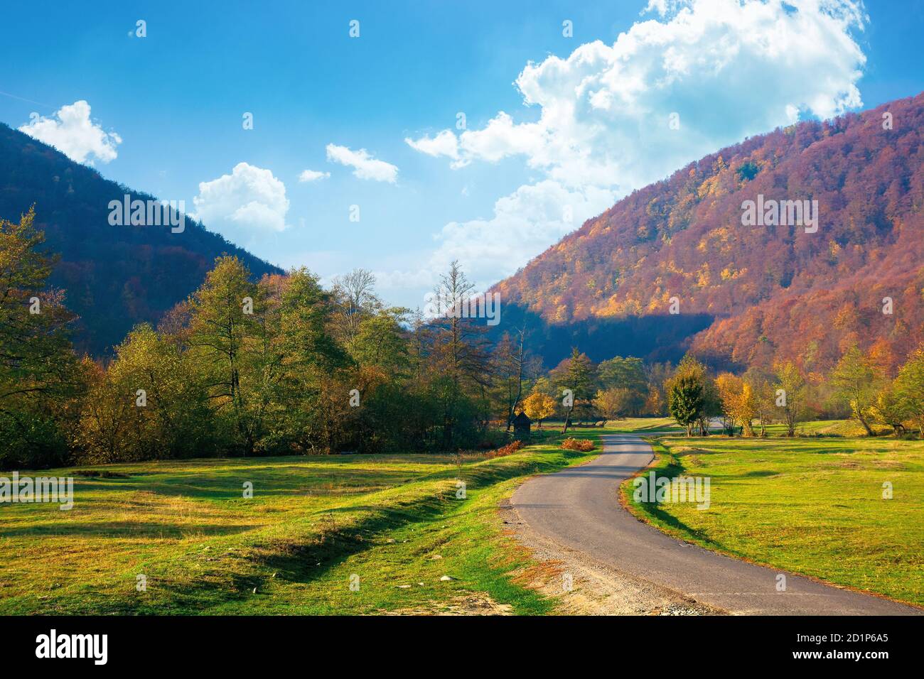 trees along the countryside valley. beautiful autumn scenery in ...