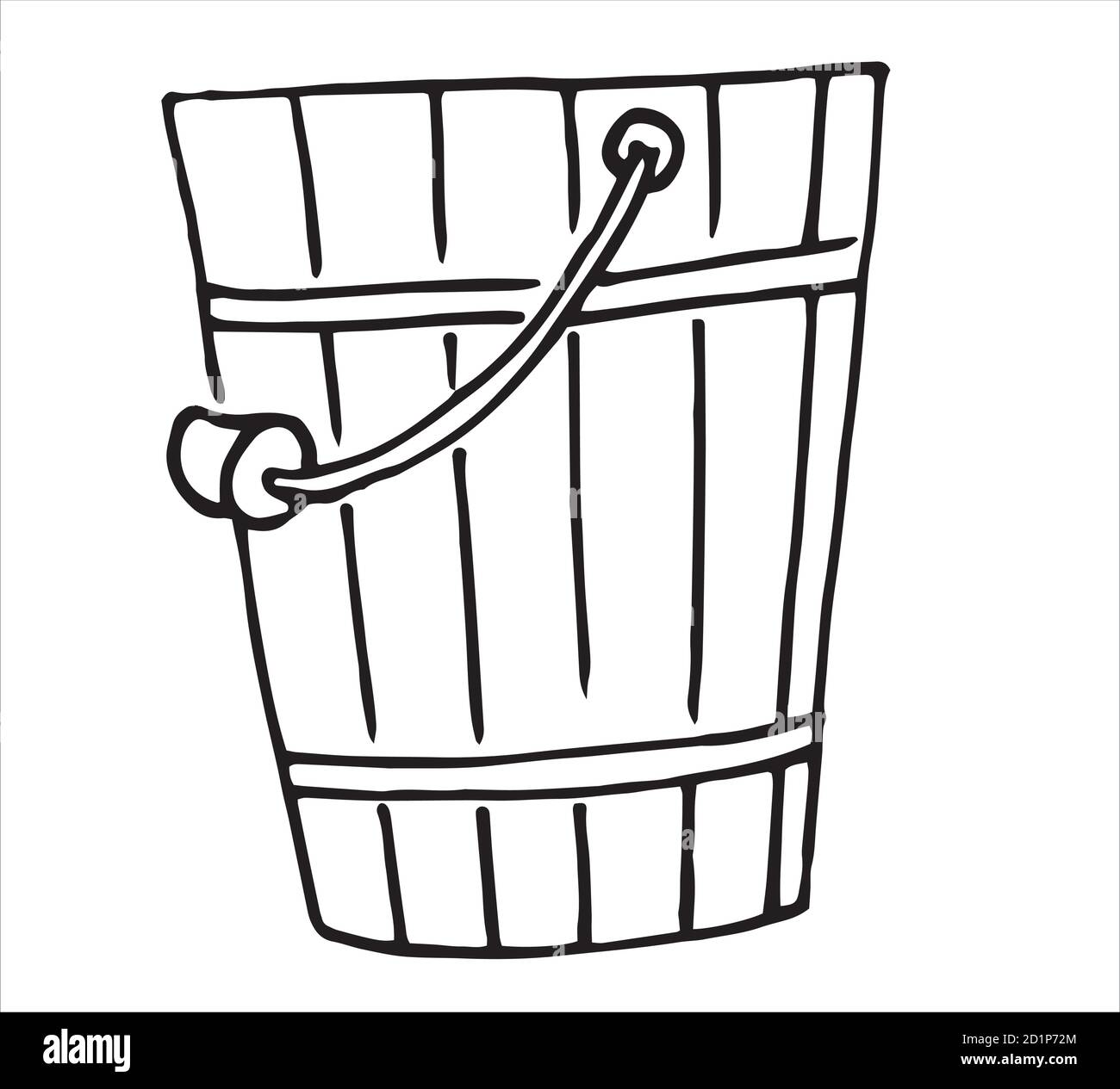 Bucket for garden, vector doodle line art illustration, sticker, icon ...