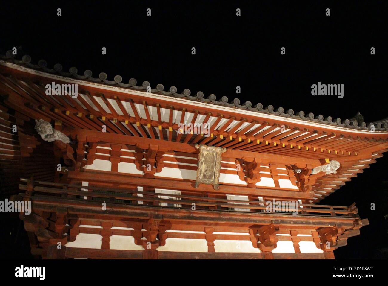 Entrance gate of Okadera Temple at night, in Asuka. Taken in September ...