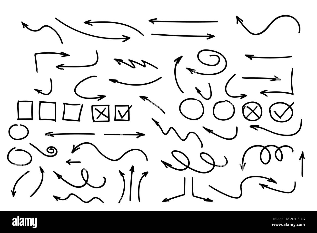 Doodle symbols pointer icons Black and White Stock Photos & Images - Alamy