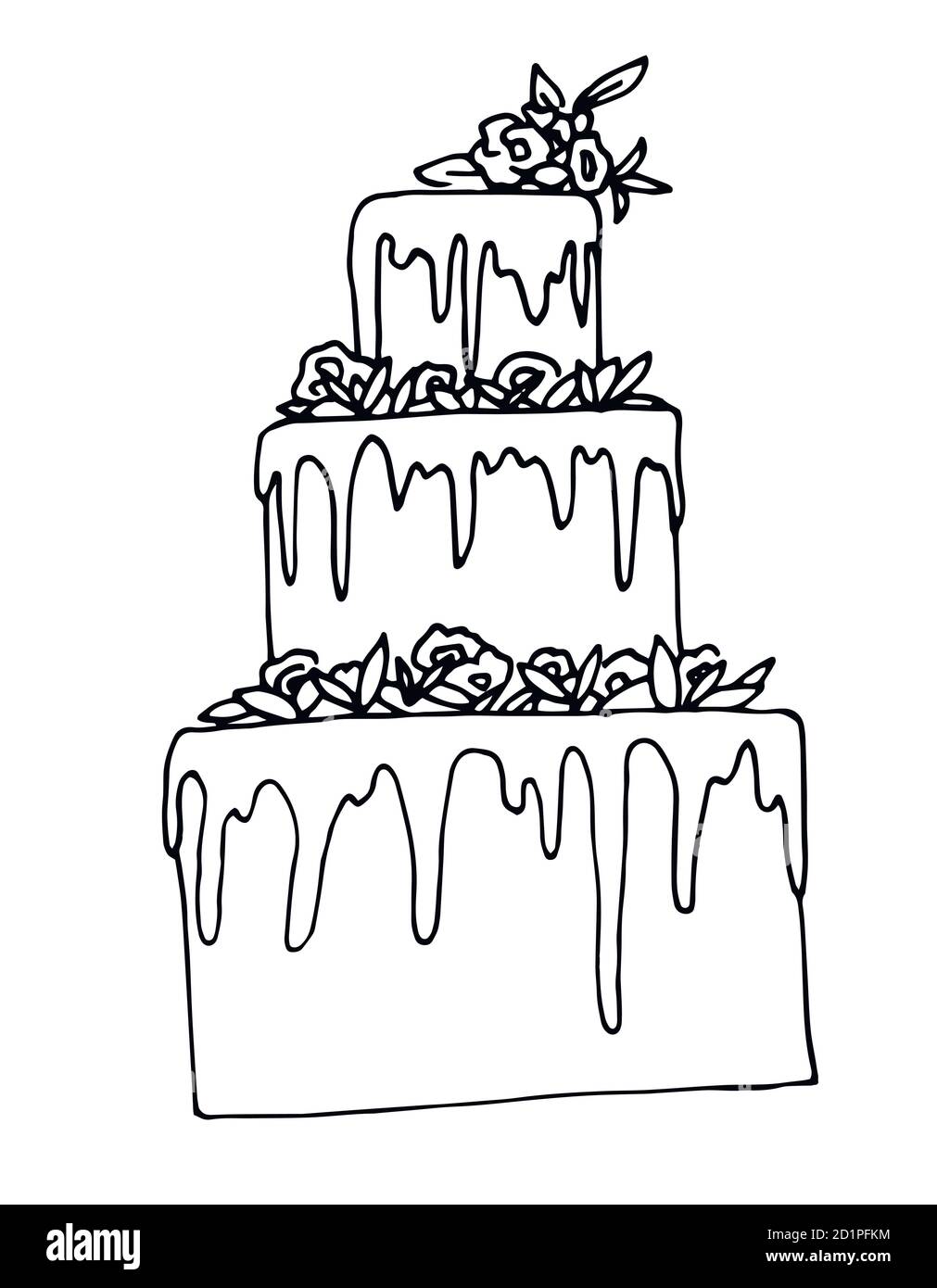 Wedding Cake line art, illustration for invitation and greeting cards ...