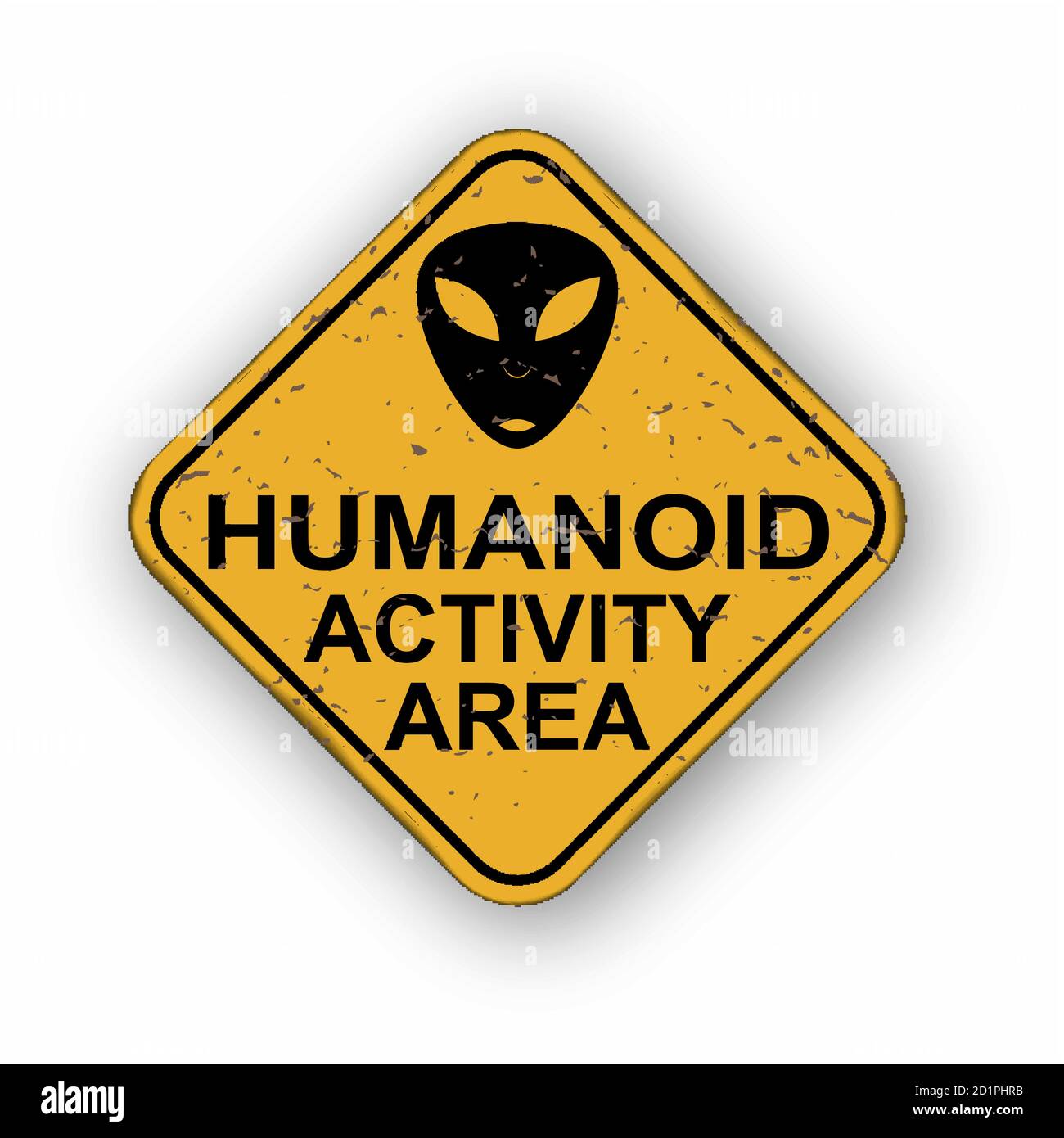 Humanoid activity area. An old worn sign with an inscription and a ...