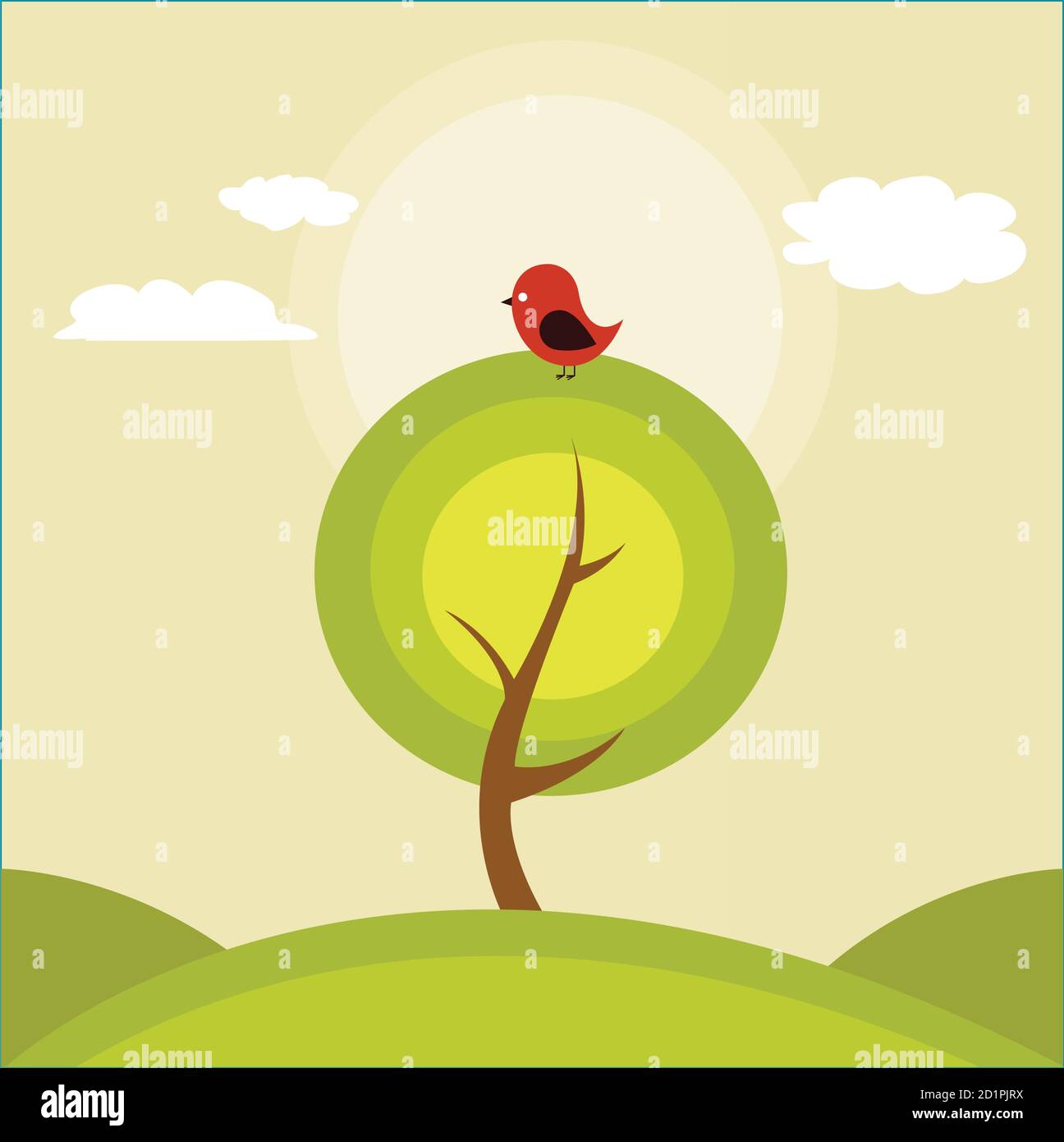 Illustration of a tree and a bird Stock Vector Image & Art - Alamy