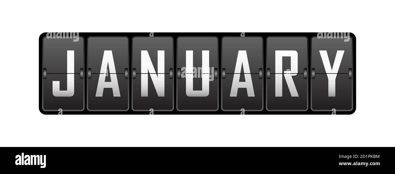 January. Name of the month on the cells of the mechanical tableau ...