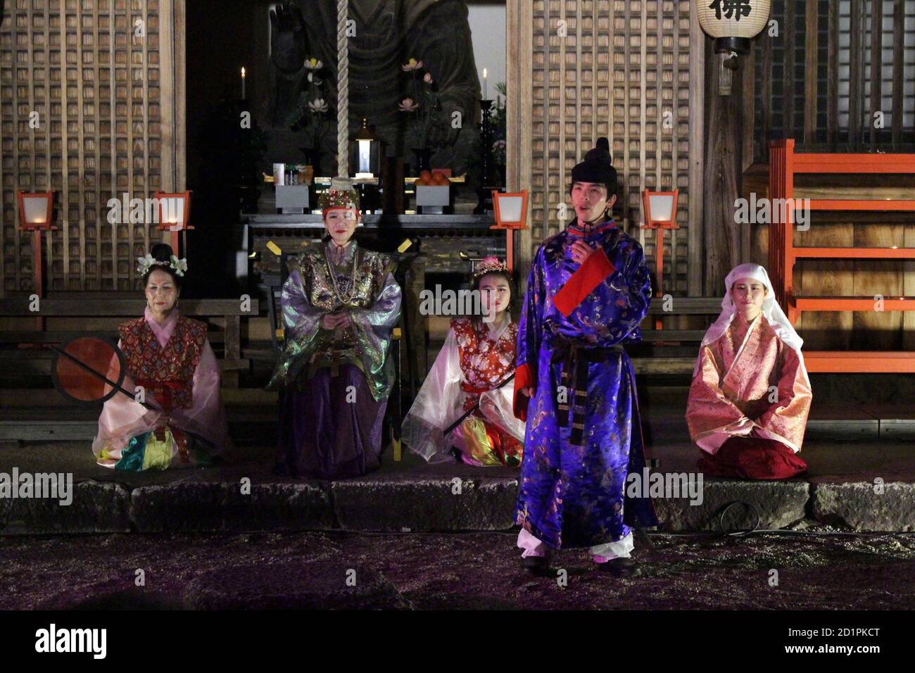 Local Japanese performing traditional opera at Asukadera Temple at ...
