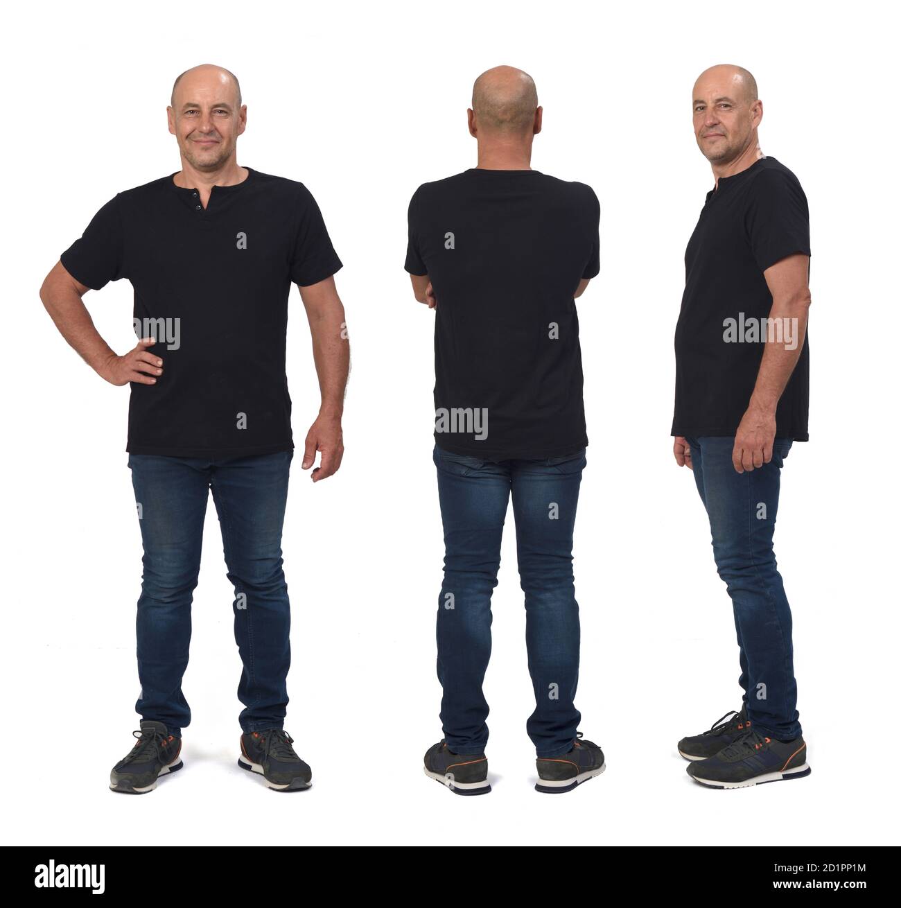 view of same man side and back and front view on white background Stock ...