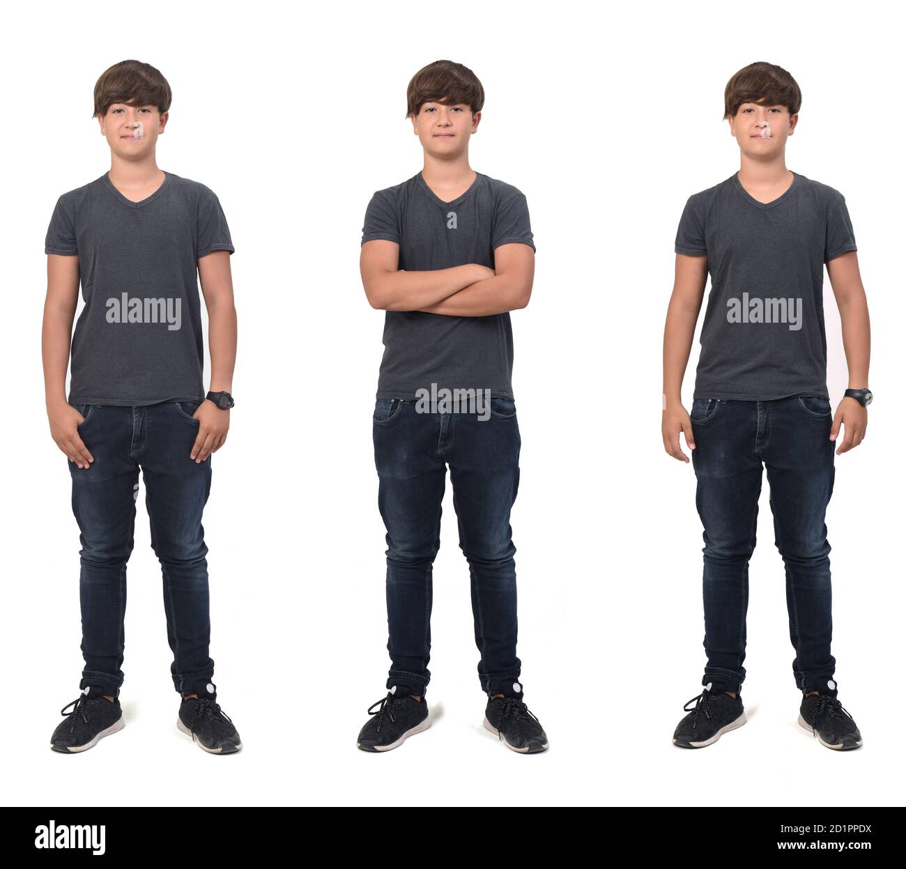 front view of same teenage boy on white background Stock Photo - Alamy