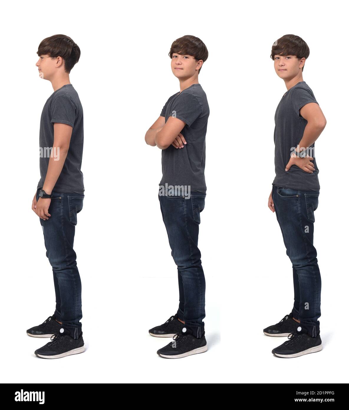 profile view of same teenage boy on white background Stock Photo - Alamy