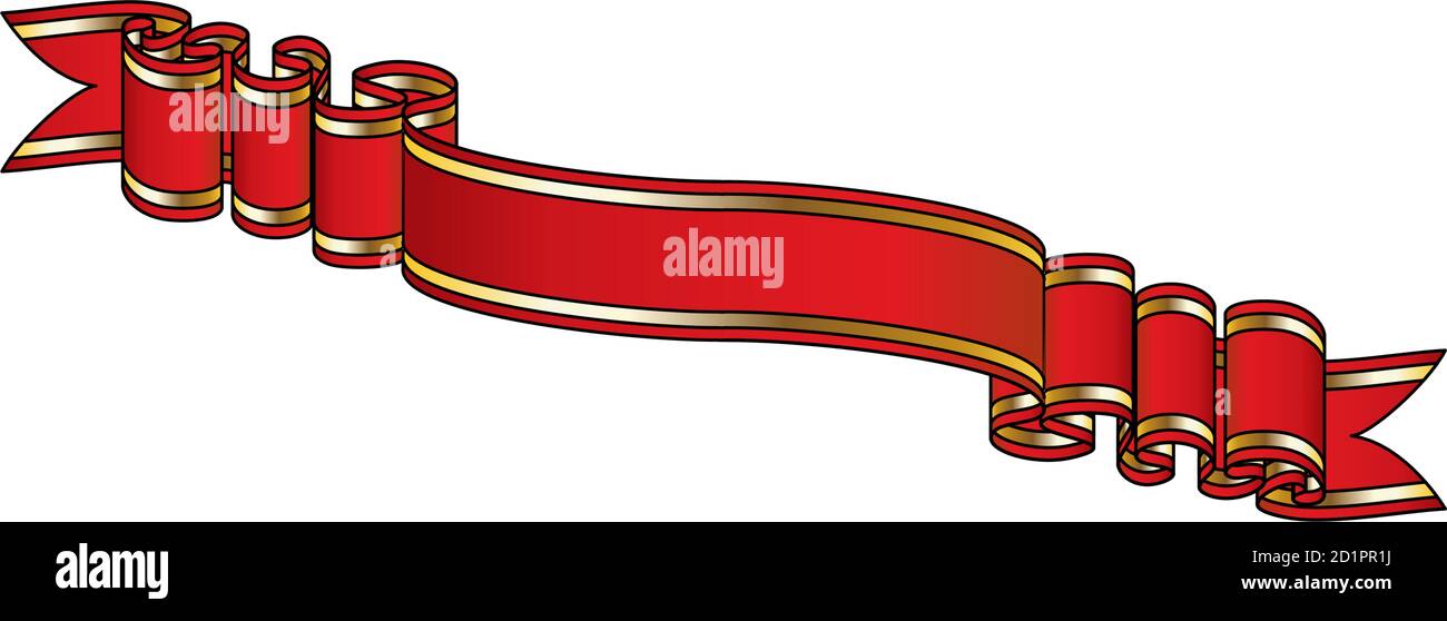 Red Ribbon With Golden Stripes and Editable Stroke. Vector Illustration ...