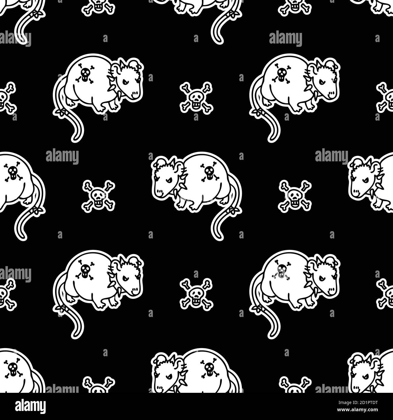 Cute punk rock rat monochrome lineart on black background vector ...