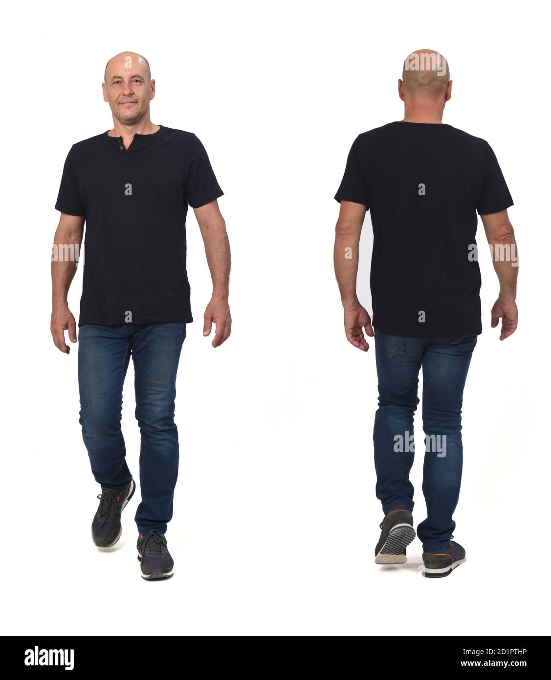 same man walking on white, front and back view Stock Photo - Alamy