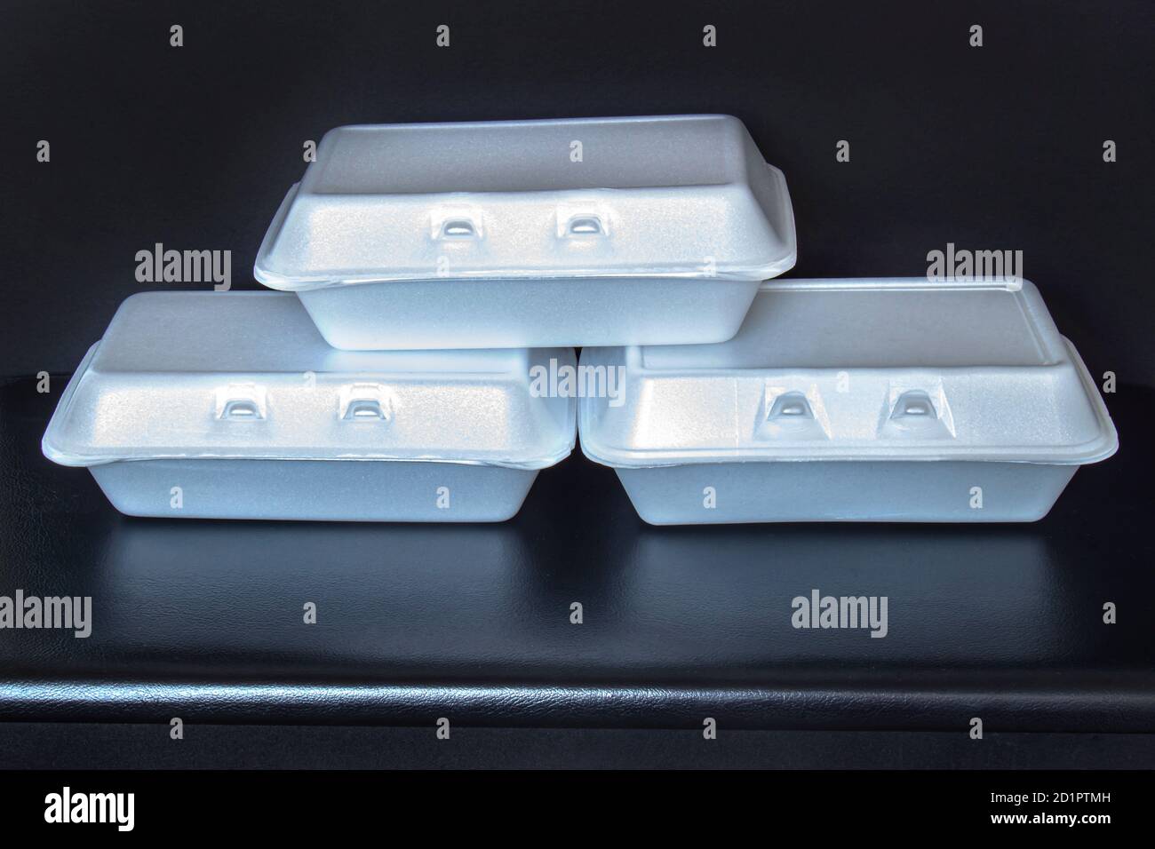 Front view of Styrofoam takeaway boxes, white foam boxes, rectangular ...