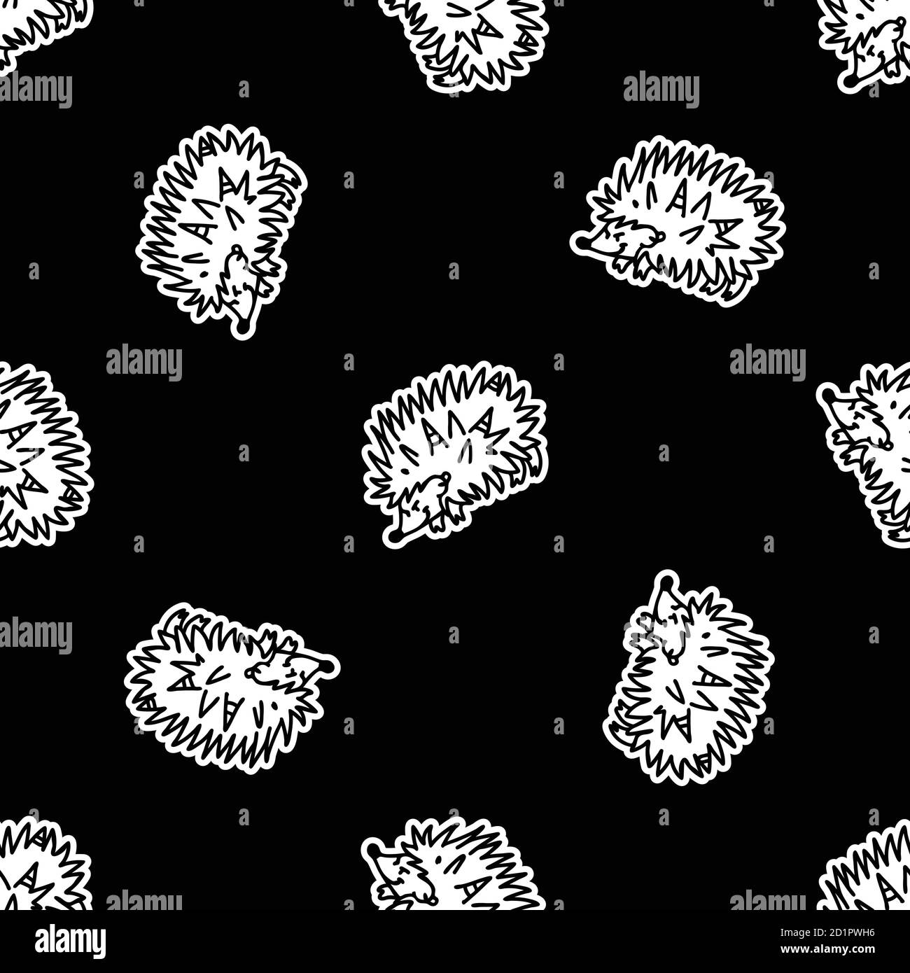 Cute punk rock hedgehog monochrome lineart on black background vector ...