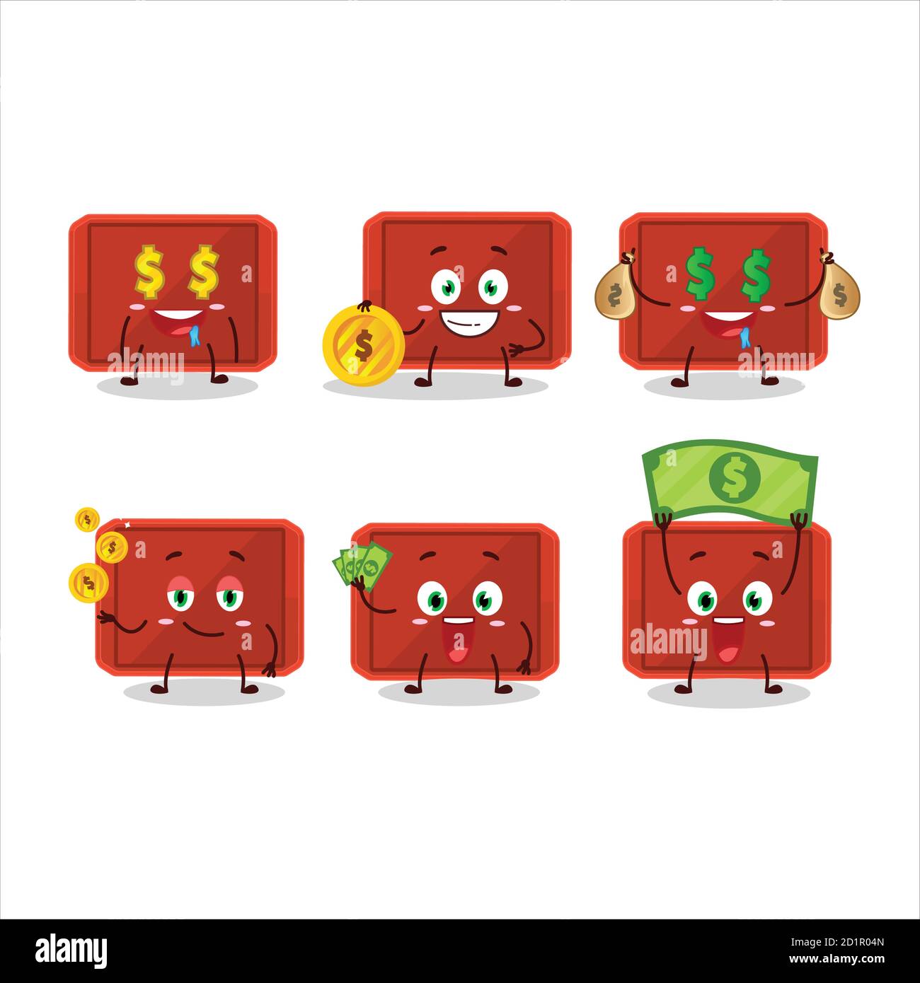 Red plastic tray cartoon character with cute emoticon bring money Stock ...