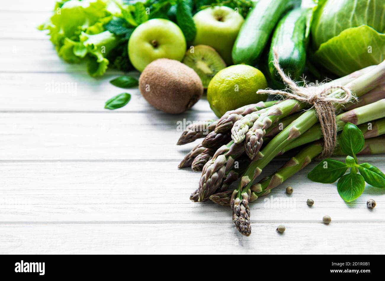 Healthy vegetarian food concept background, fresh green food selection ...