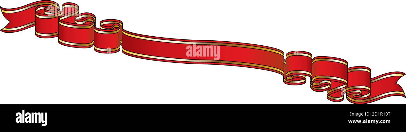 Red Ribbon With Golden Stripes and Editable Stroke. Vector Illustration ...